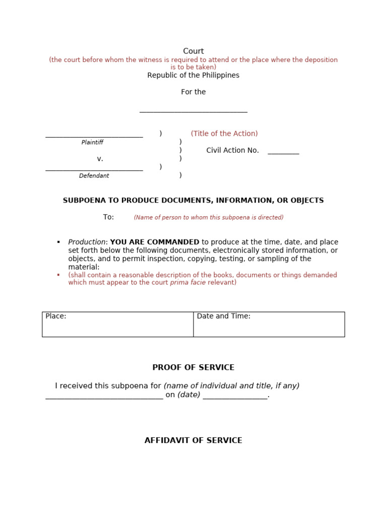 Subpoena Duces Tecum | PDF | Subpoena Duces Tecum | Affidavit