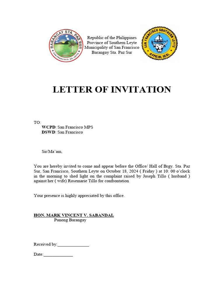 Invitation Letter WCPD & DSWD | PDF