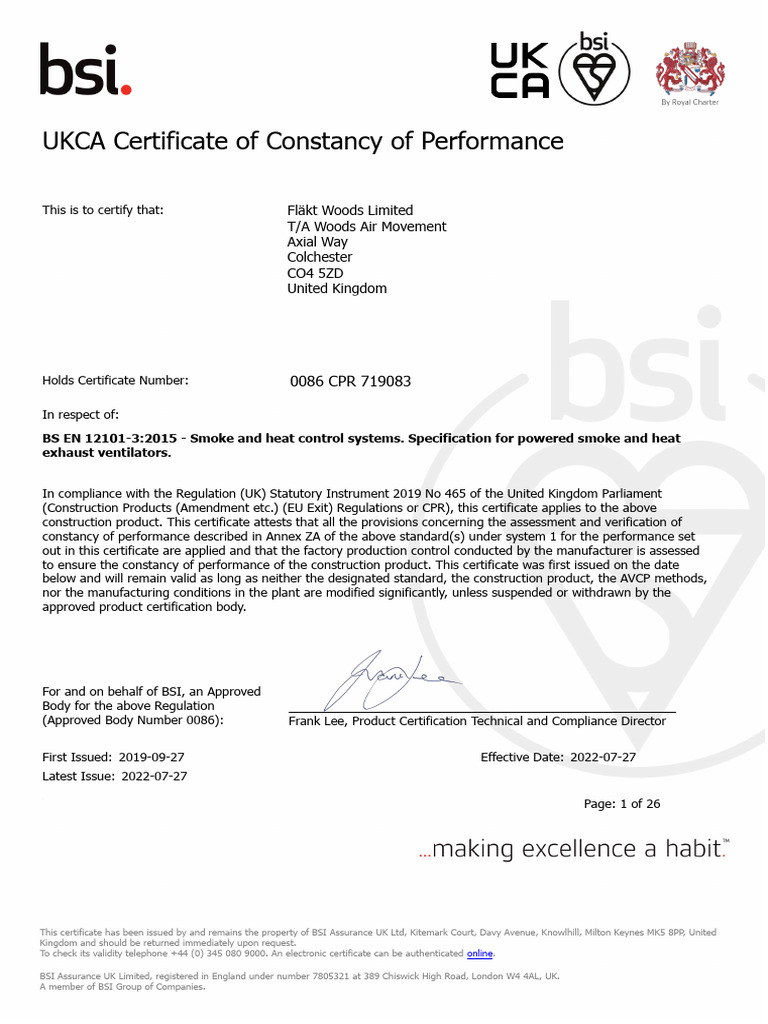 UKCA Certificate 0086 for Fläkt Woods | PDF