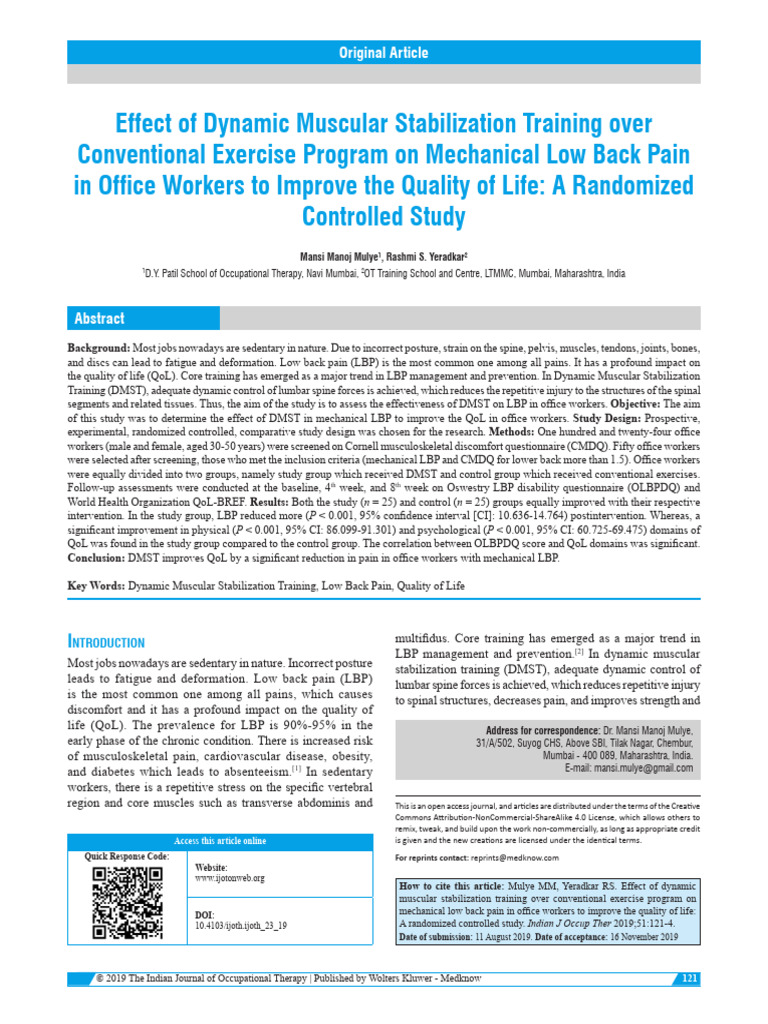 Effect of Dynamic Muscular Stabilization Training.3 | PDF | Back Pain ...