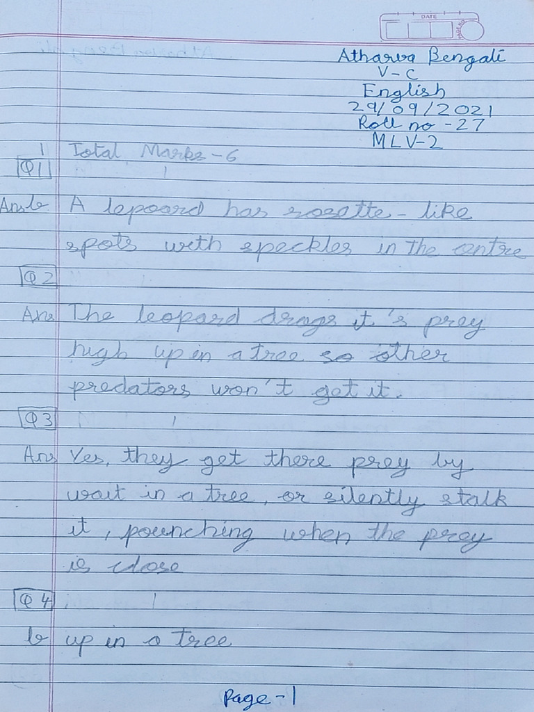 Atharva-Bengali_Class-V-C_English_MLV-2_2021 | PDF