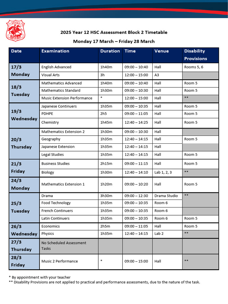 2025 Year 12 HSC Assessment Block 2 - Key Information For Students and ...