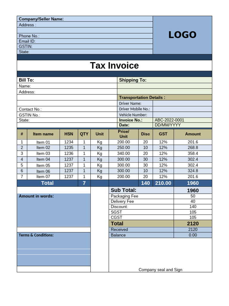 Transport Invoice Format 01 | PDF | Payments
