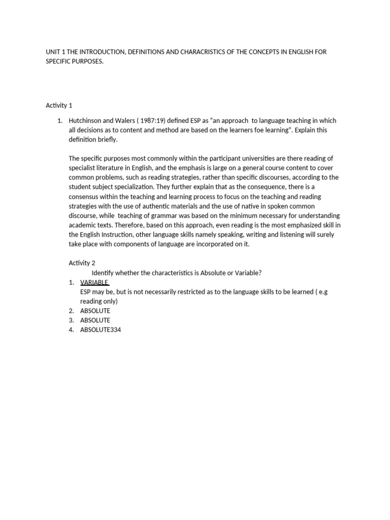 Unit 1 The Introduction Elective 2 | PDF