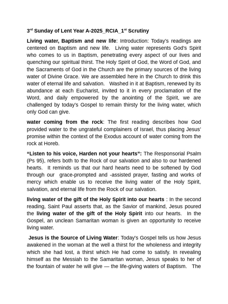 3rd Sunday of Lent Year A-2025 - RCIA - 1st Scrutiny | PDF | Jesus ...