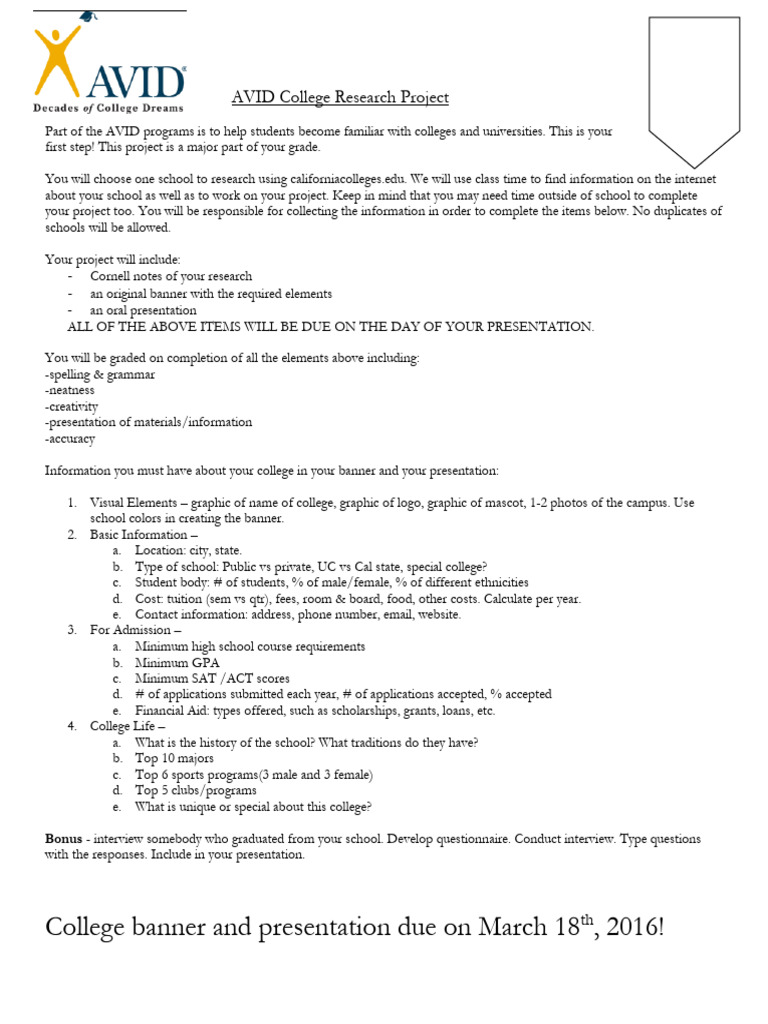 AVID College Research Project Guide | PDF | Student Financial Aid In ...