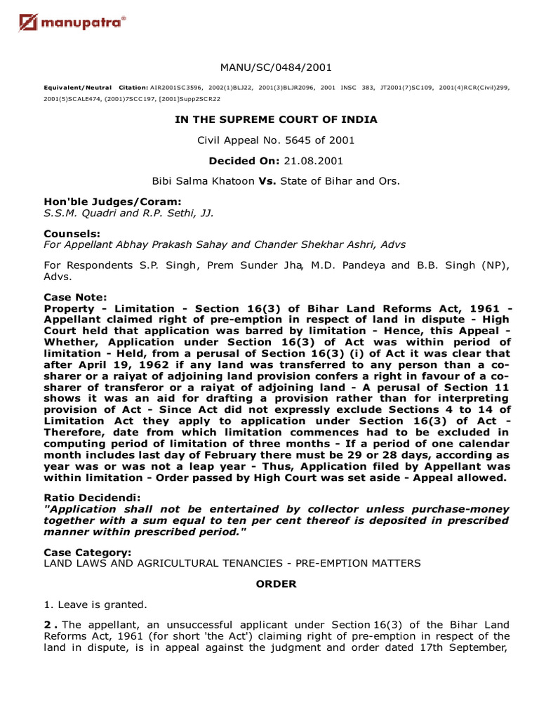 Bibi Salma Khatoon Vs State of Bihar and Ors 21082s000484COM166887 | PDF | Appeal | Justice