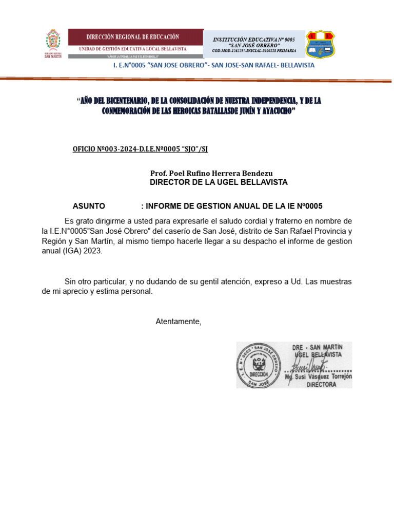 INFORME DE GESTIÓN ANUAL (IGA) 2023 I.E.N°0005 SAN JOSE OBRERO | PDF | Evaluación | Maestros