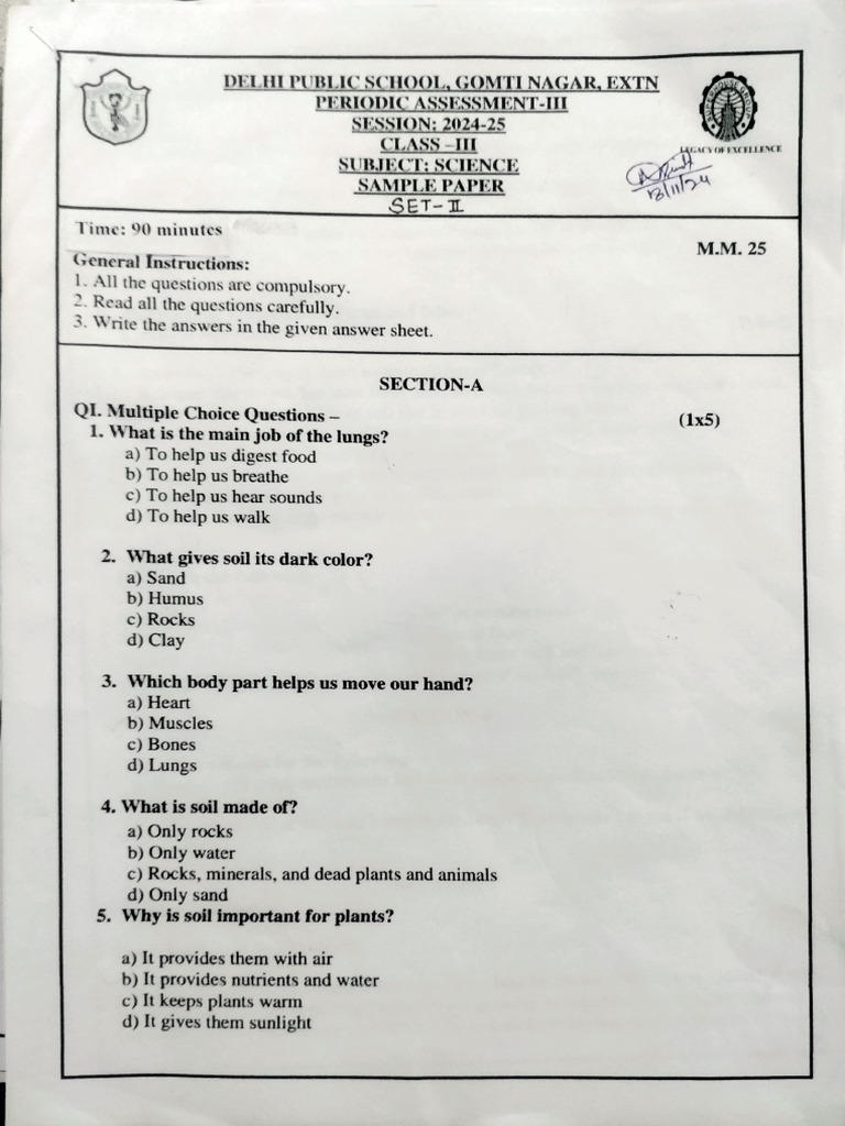 Science Grade 3 Sample Paper-2 | PDF | Soil | Clay