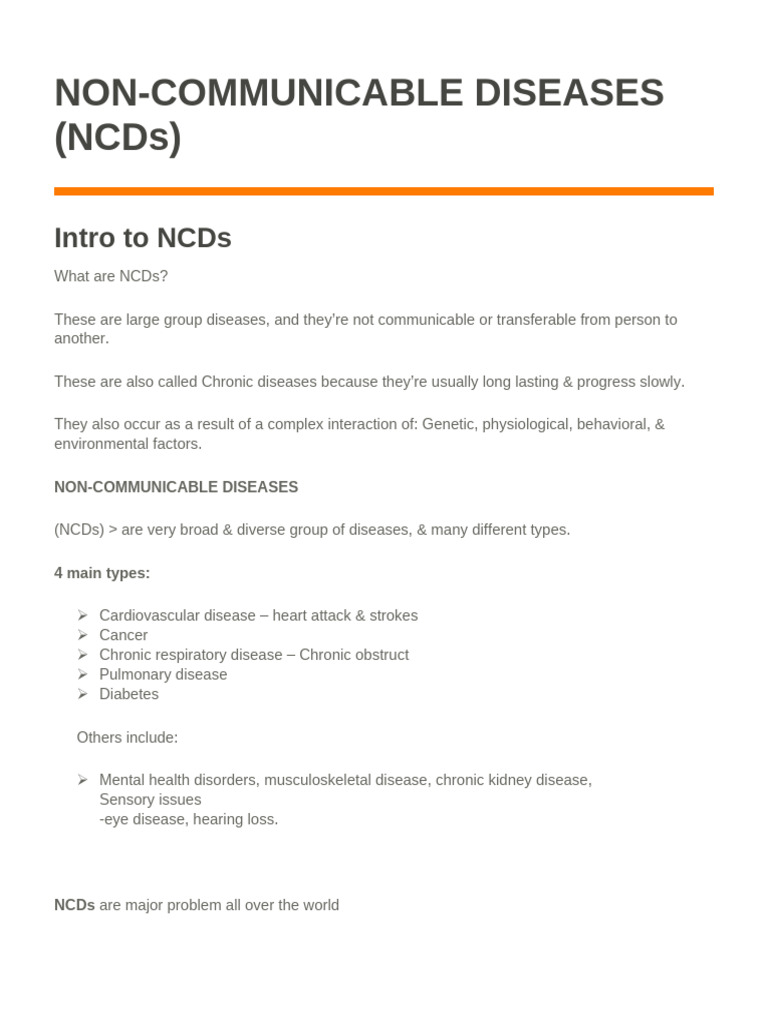 Understanding Non-Communicable Diseases | PDF | Non Communicable ...