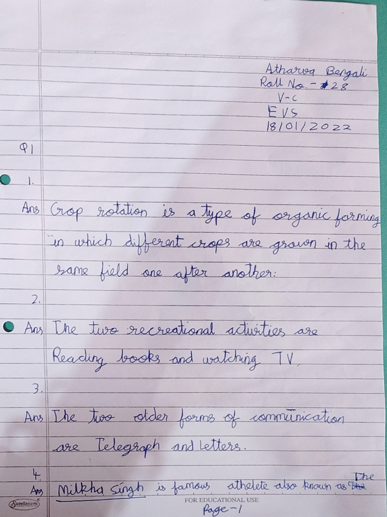 Atharva-Bengali Class-V-C EVS MLV3 2022 | PDF