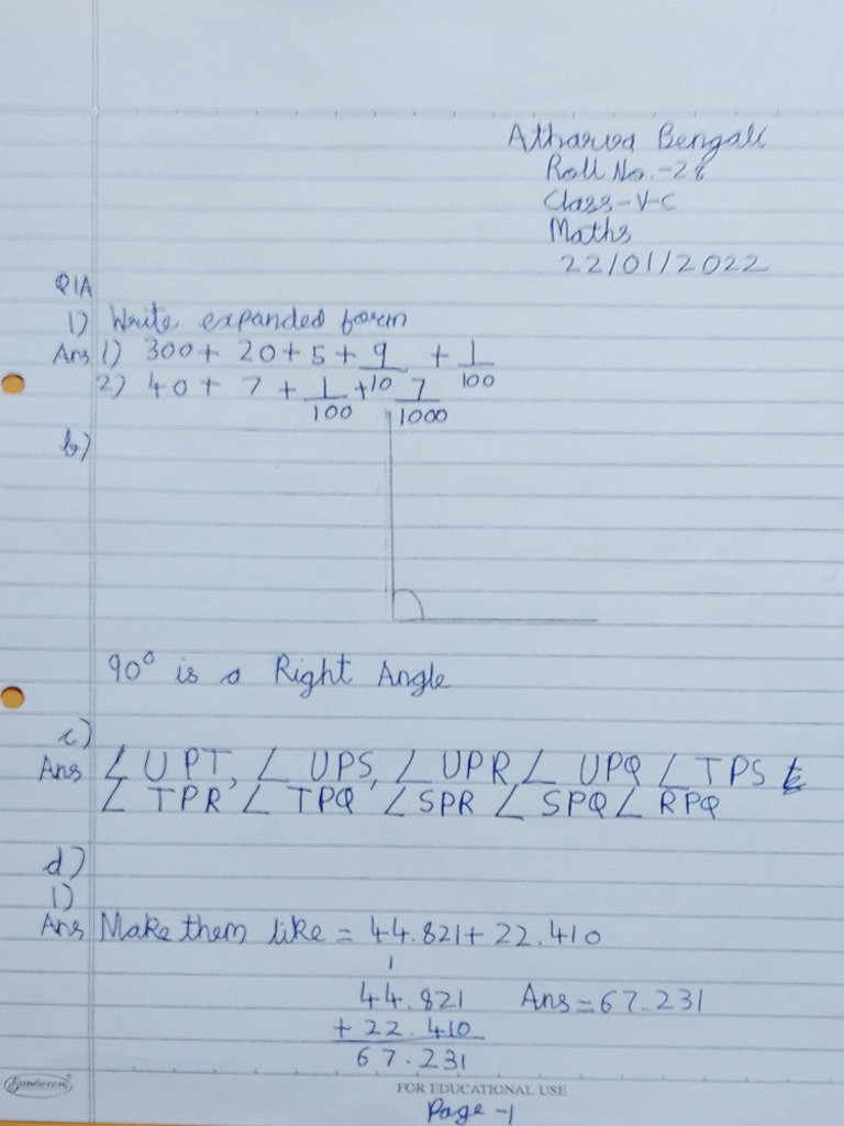 Atharva-Bengali_Class-V-C_Maths_MLV3_2022 | PDF