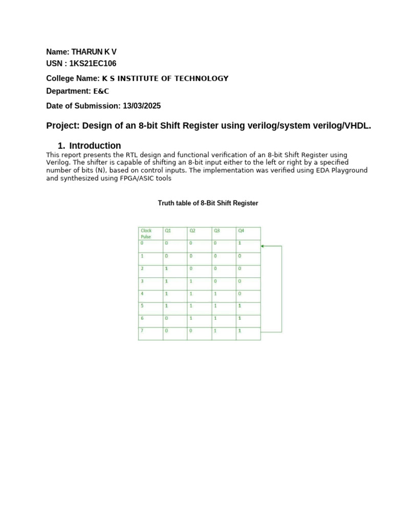 8-bit Shift Register Design Report | PDF | Computing | Digital Electronics