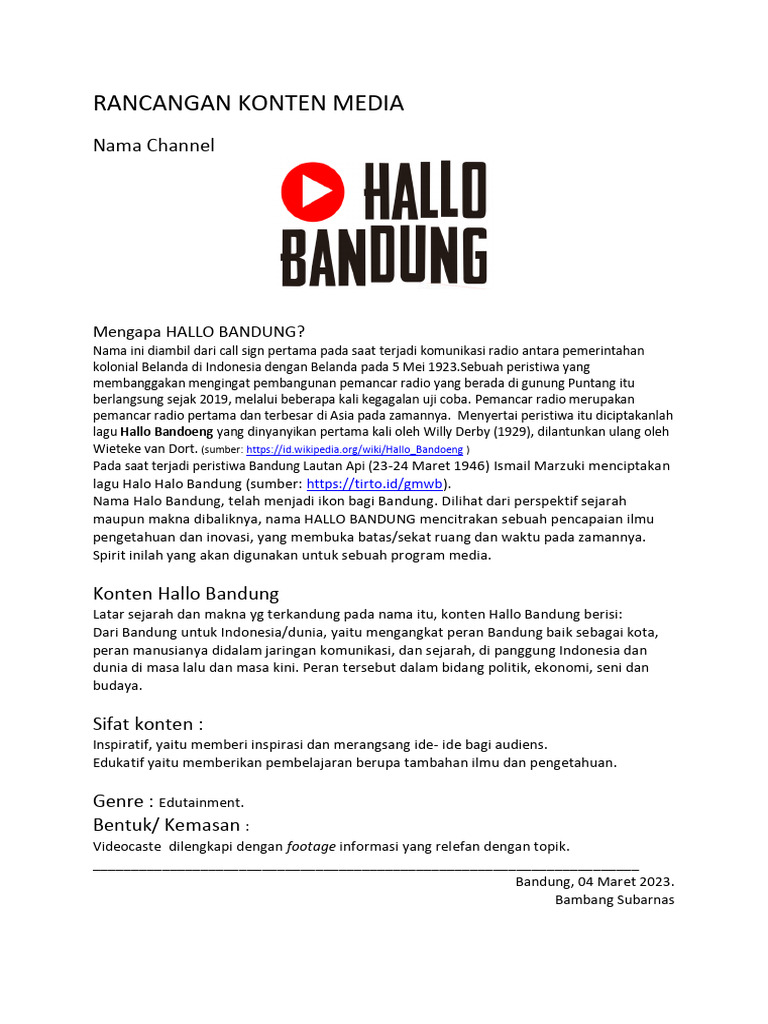 RANCANGAN KONTEN MEDIA Hallo Bandung | PDF