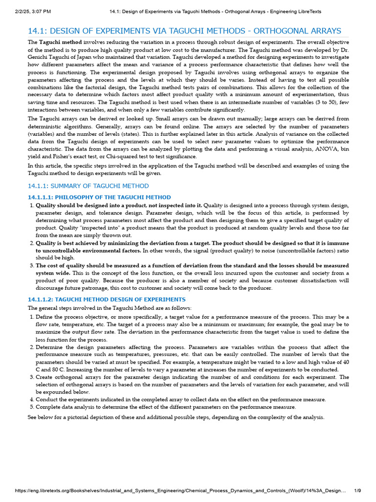 Taguchi Method: Selecting Orthogonal Arrays | PDF | Design Of ...