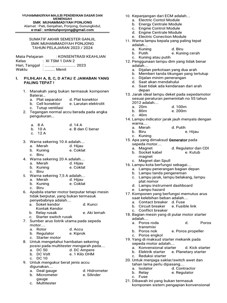 Soal Sas Konsentrasi Keahlian - Semester Ganjil - Kelas Xi - Vendi-1 | PDF
