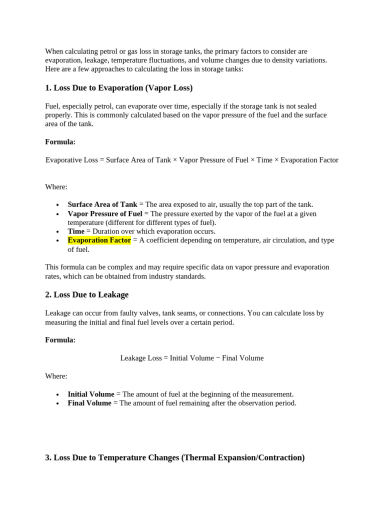 Calculating Fuel Loss in Storage Tanks | PDF | Evaporation | Thermal ...