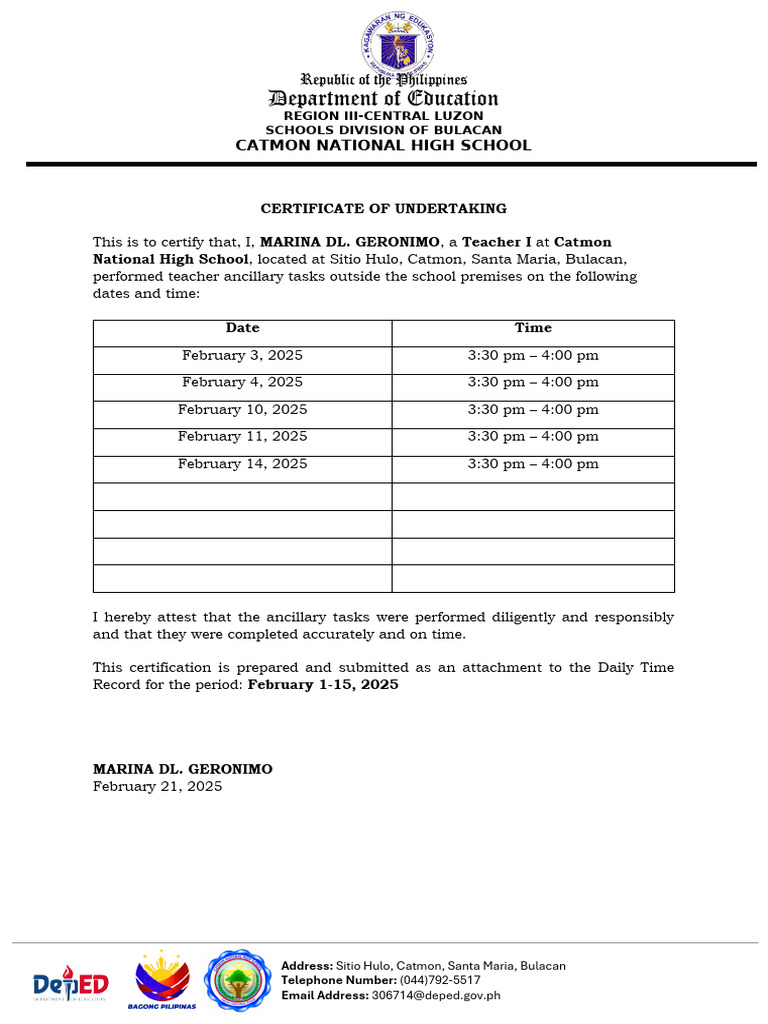 01 Certificate of Undertaking | PDF