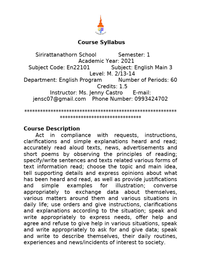 Course Syllabus M2 EngMain 2021 T1 | PDF | Foreign Language | Communication