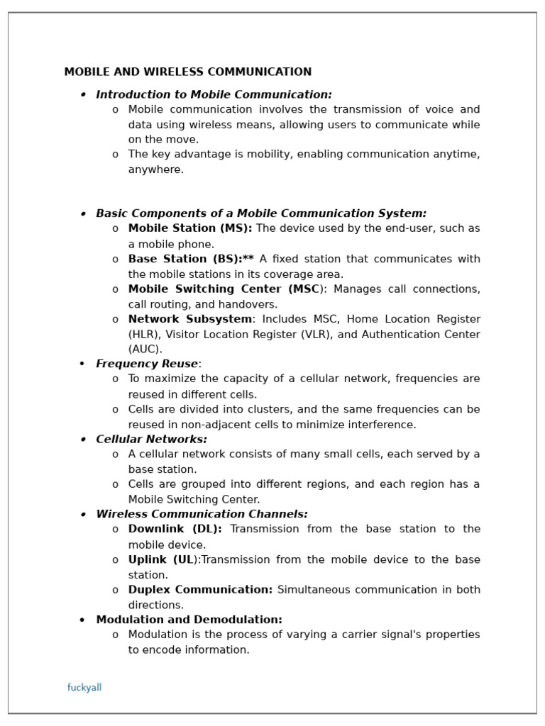 Mobile and Wireless Communication | PDF | Cellular Network | Mobile Phones
