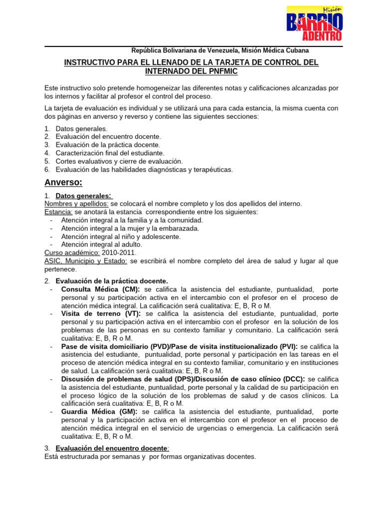 Instructivo Llenado de Tarjeta Internado | PDF | Cuidado de la salud