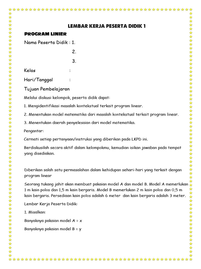 Model Matematika Program Linear Siswa | PDF