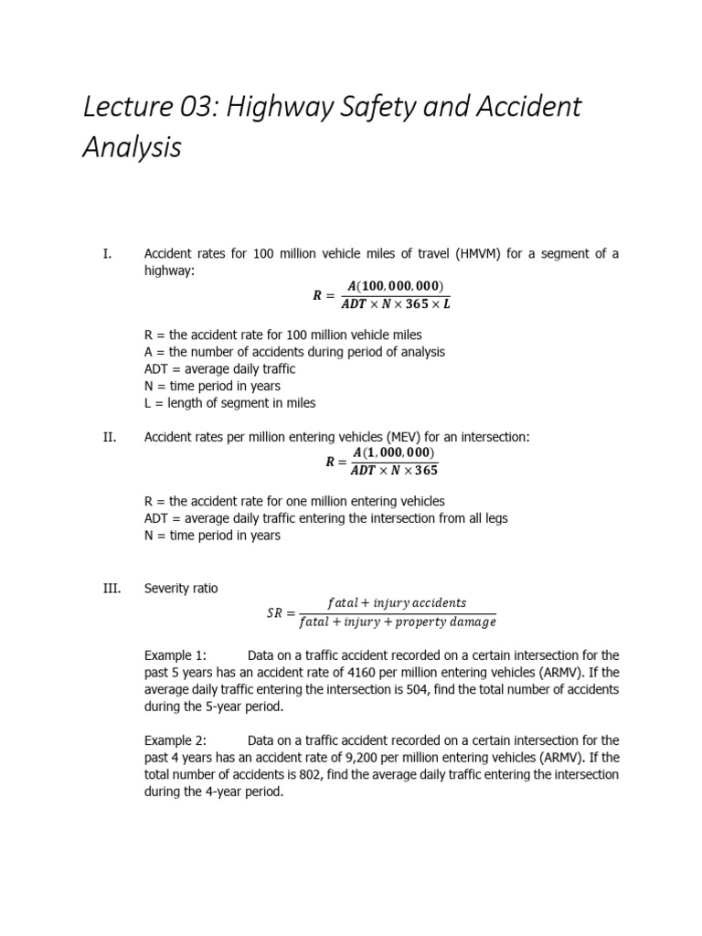 Lecture 03 - Highway Safety and Accident Analysis | PDF | Traffic Collision | Intersection (Road)
