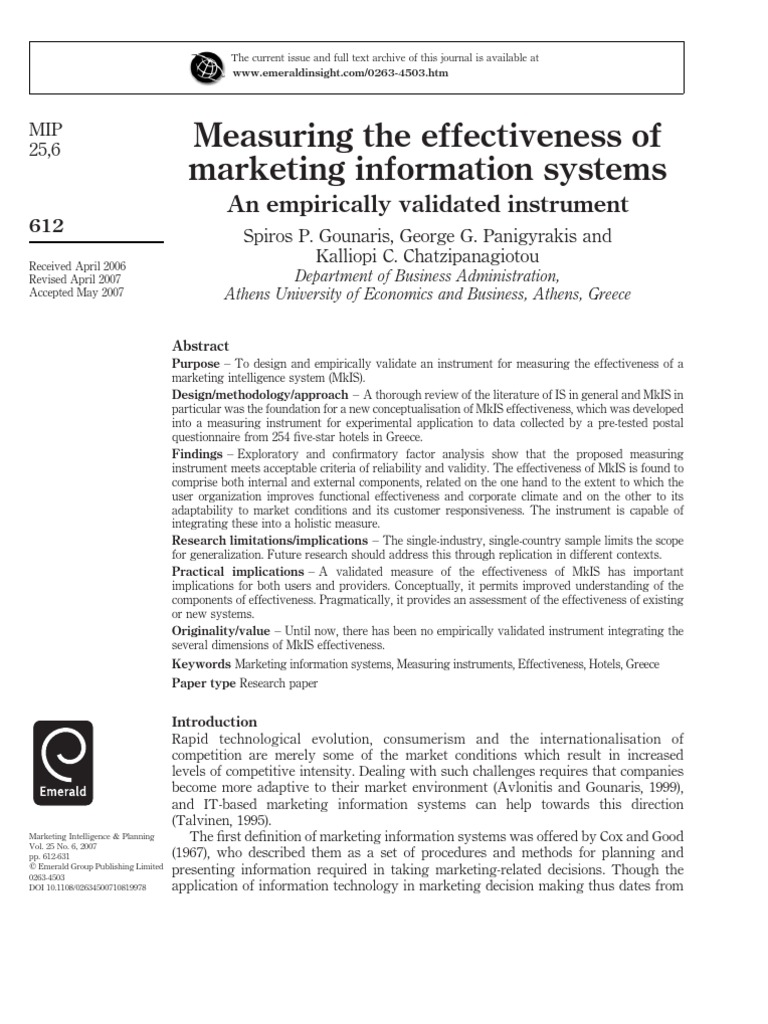 Measuring Marketing Systems Effectiveness | PDF | Validity (Statistics) | Factor Analysis