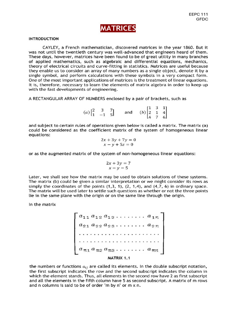 Matrices and Determinants | PDF