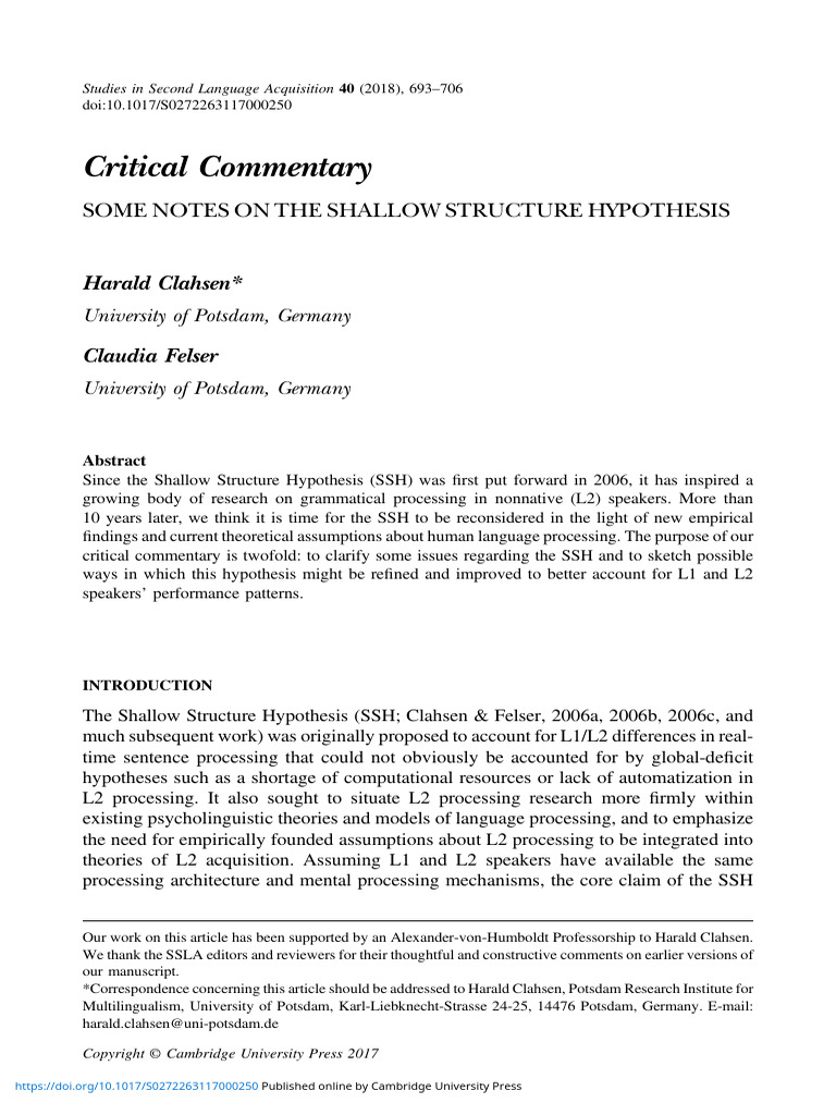 Some Notes On The Shallow Structure Hypothesis | PDF | Second Language ...