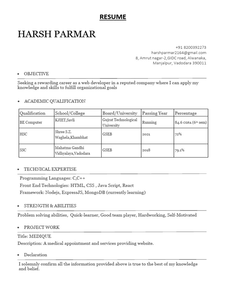 Harsh Parmar: Resume | PDF