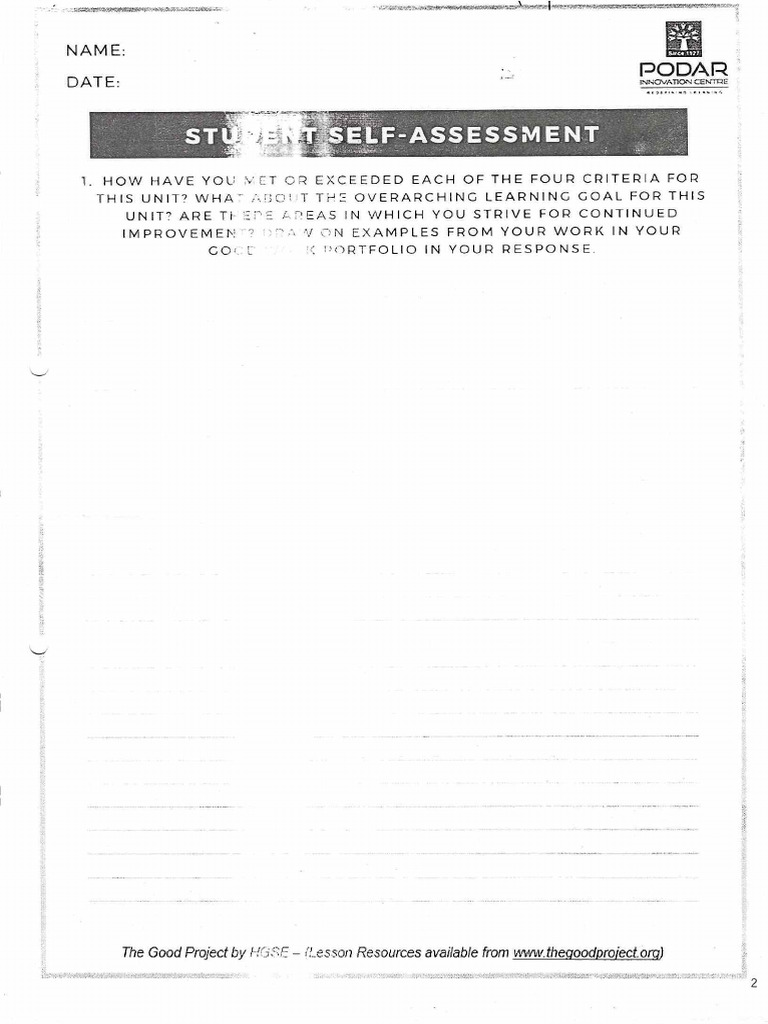 Self-Assessment Reflection Guide | PDF
