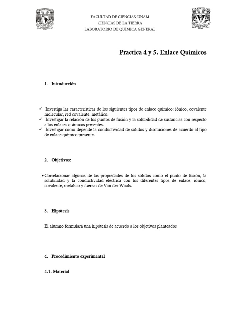 Practica 4 y 5. Enlace Químicos | PDF | Polaridad química | Moléculas