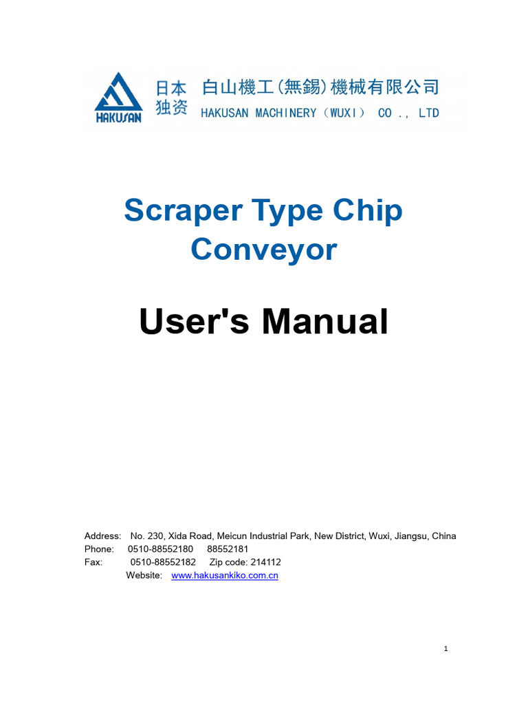 Scraper Type Chip Conveyor User's Manual - EN | PDF | Screw | Machines