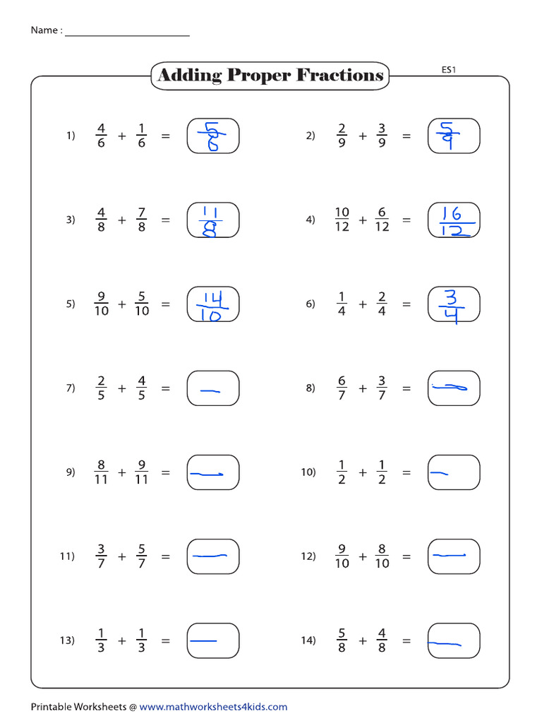 Adding Fractions With Same Denominators | PDF