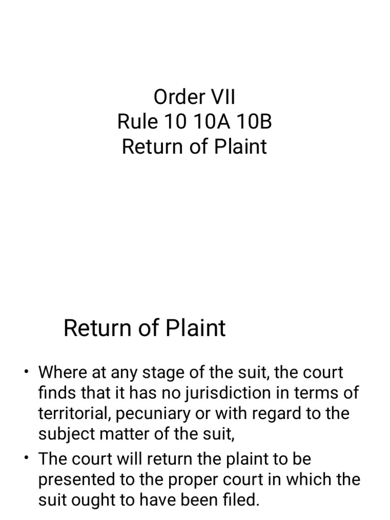 Order VII Return of Plaint | PDF | Lawsuit | Government