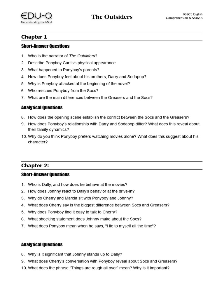 The Outsiders IGCSE Analysis Guide | PDF