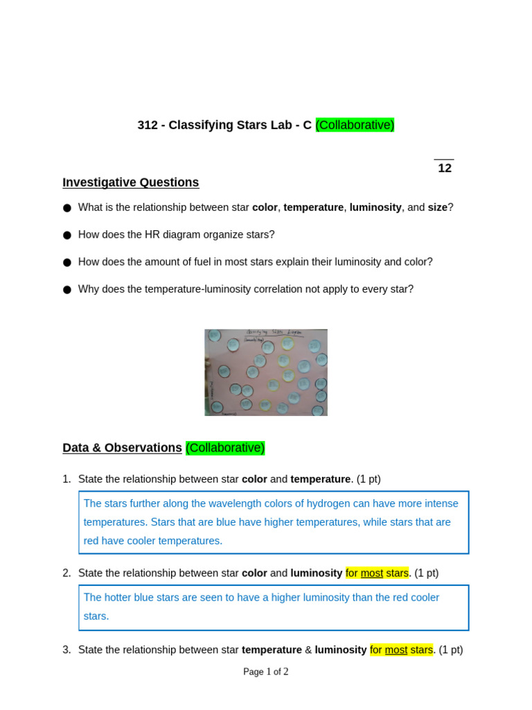 Max and Jett 312 - Classifying Stars Lab - C | PDF | Stars | Color