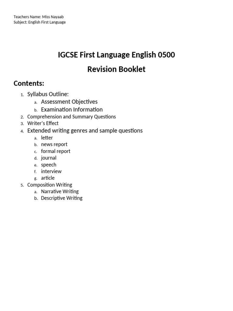 IGCSE English 0500 Revision Guide | PDF | Reading Comprehension ...