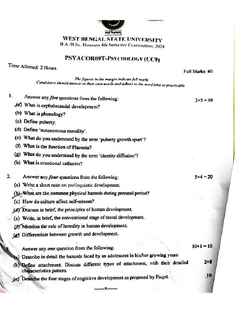 Psychology Sem 2 PYQ | PDF