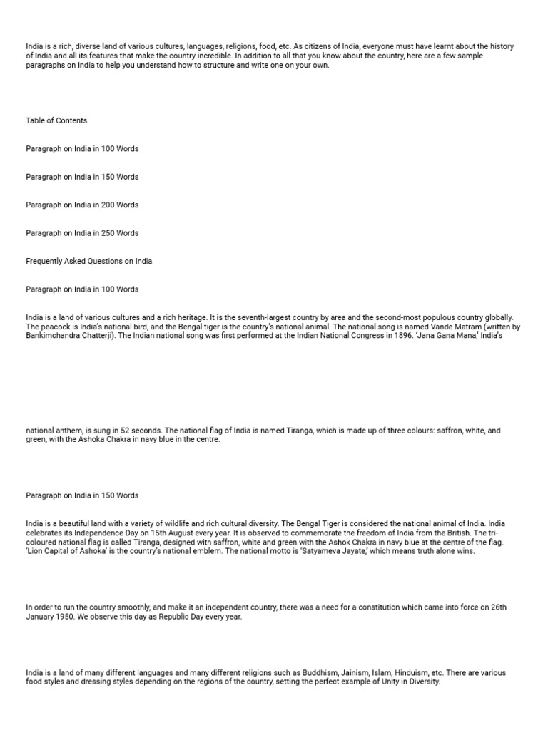 Sample Paragraphs on India | PDF | Jawaharlal Nehru