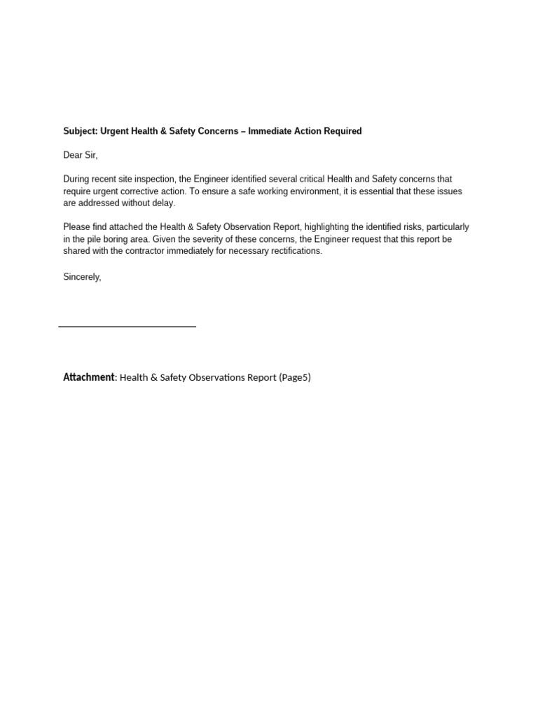 Cover Letter Health & Safety Observation Report - Urgent Health ...