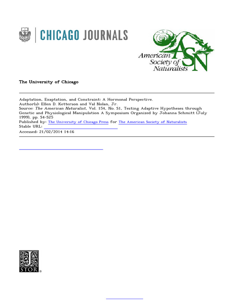 Adaptation Exaptation And Constraint A Hormonal Perspective | PDF ...