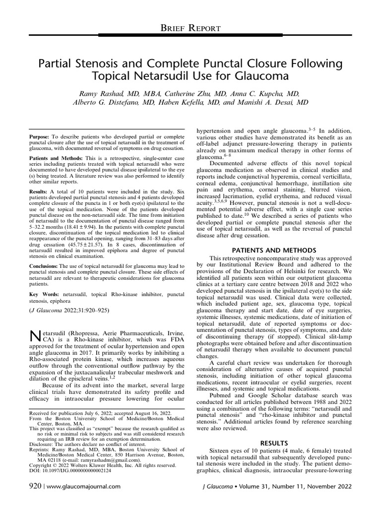 Journal of Glaucoma 2022 31 (11) 920-925 | PDF | Glaucoma | Clinical ...