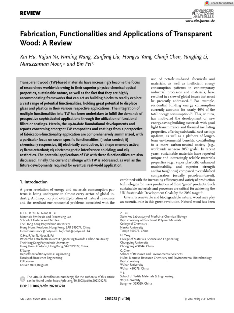 Fabrication, Functionalities and Applications of Transparent Wood | PDF ...