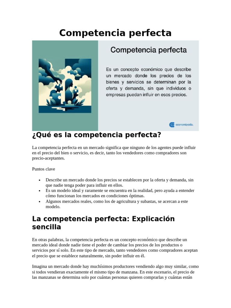 Competencia Perfecta: Conceptos Clave | PDF | Mercado (economía ...