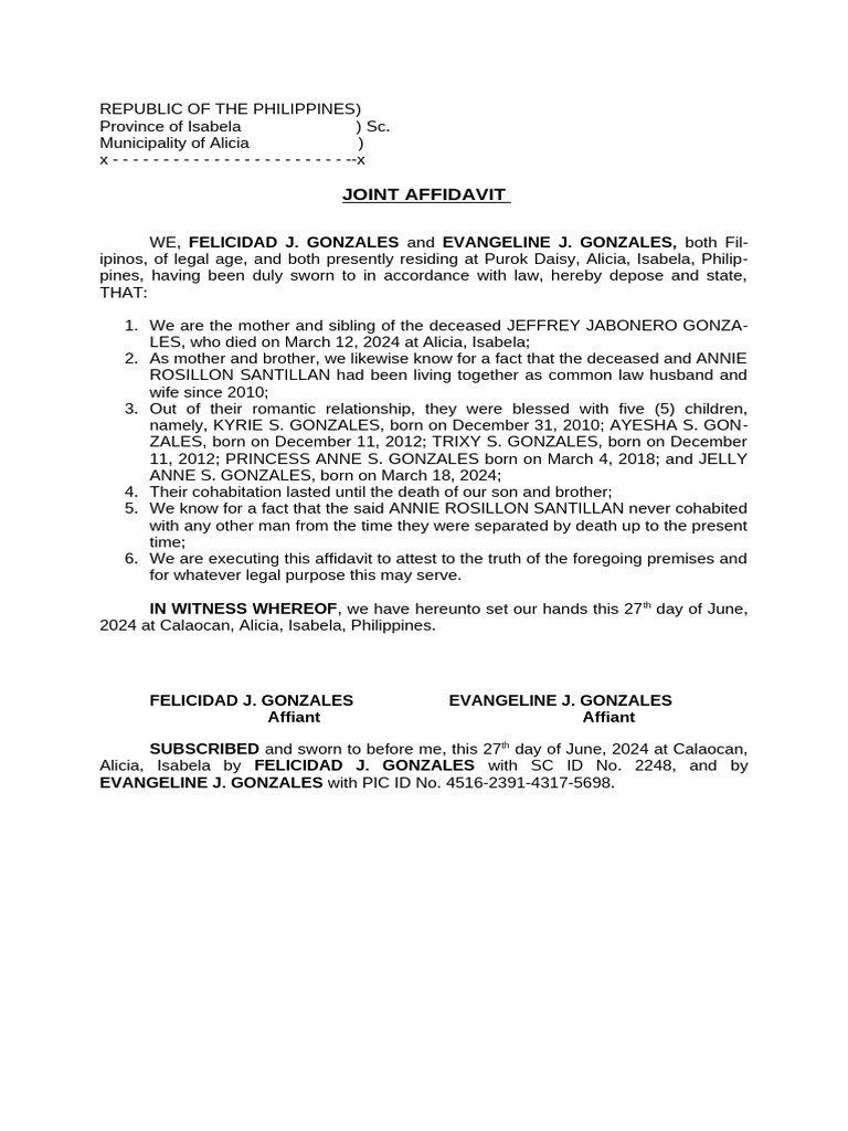 Joint Affidavit SSS Requirement | PDF