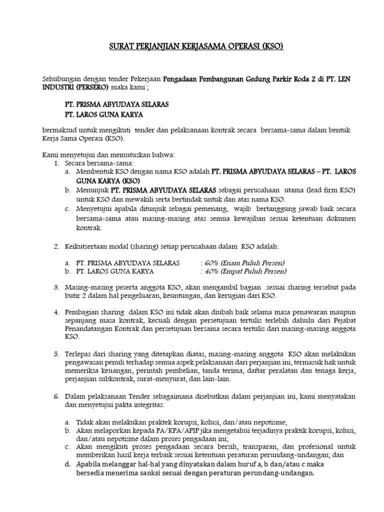 SURAT-PERJANJIAN-KSO-PAS-LAROS | PDF