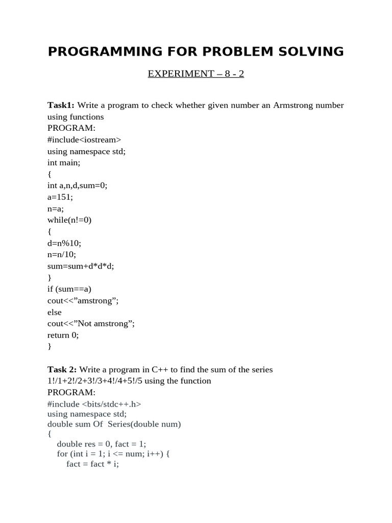 Programming For Problem Solving: Experiment - 8 - 2 | PDF