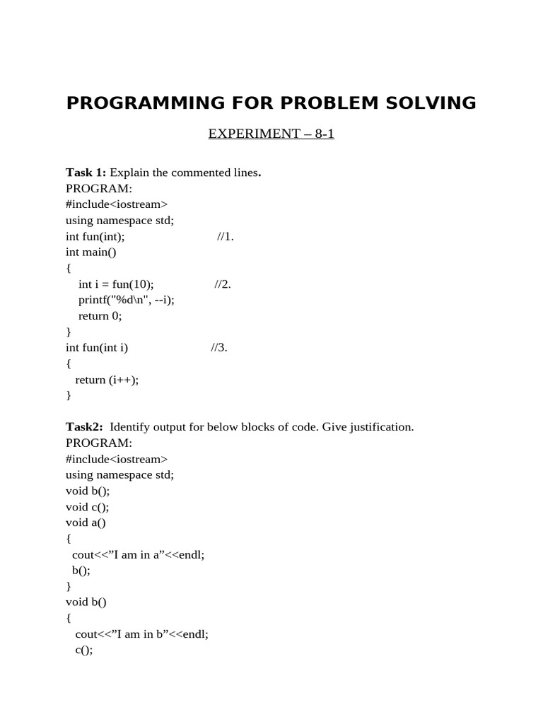 Programming For Problem Solving: Experiment - 8-1 | PDF